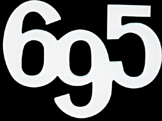 Abarth large “695” engine bonnet chromed logo, length 119 mm.